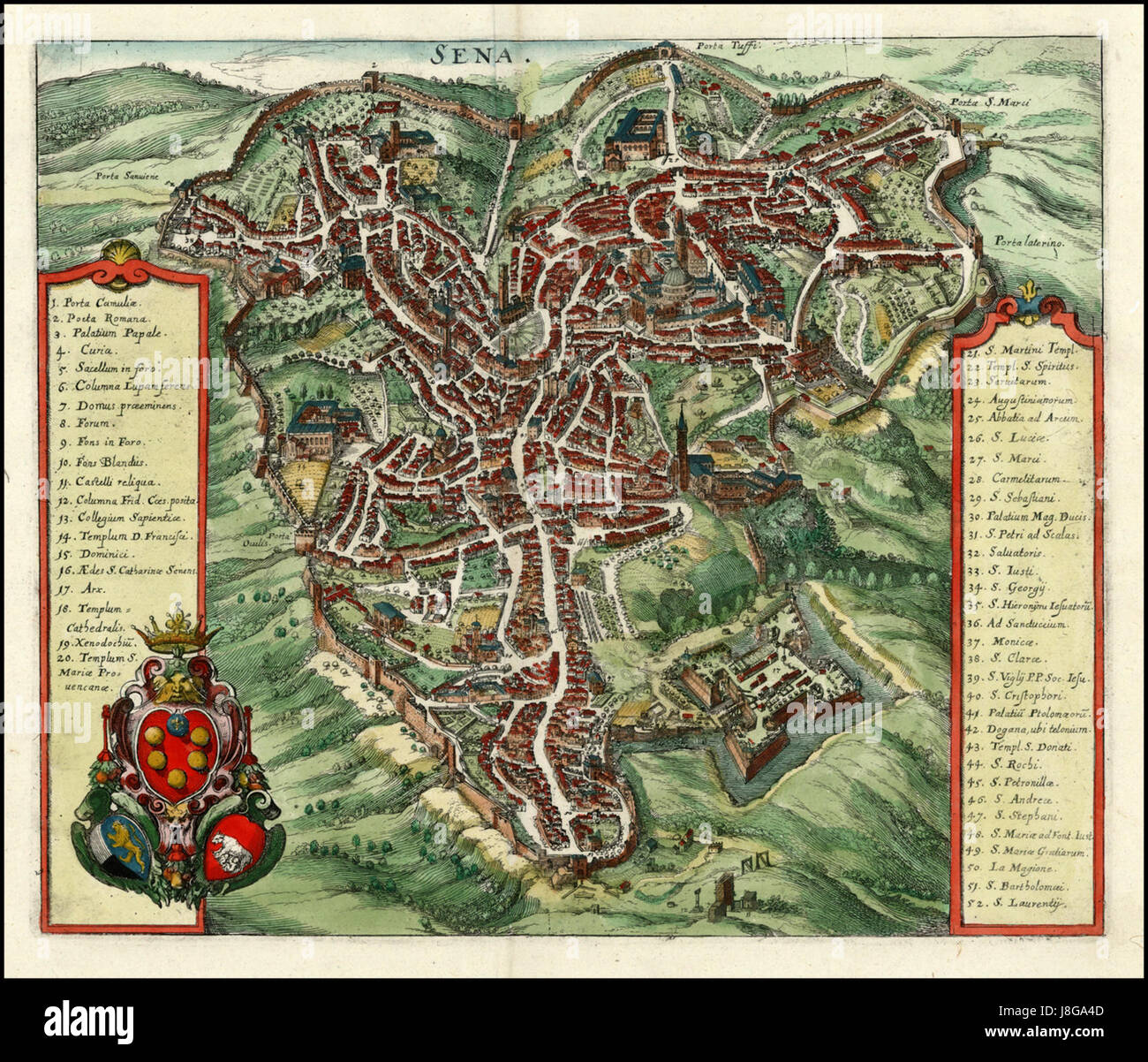 This map of Siena, created by Matheus Merian, is a detailed 17th ...