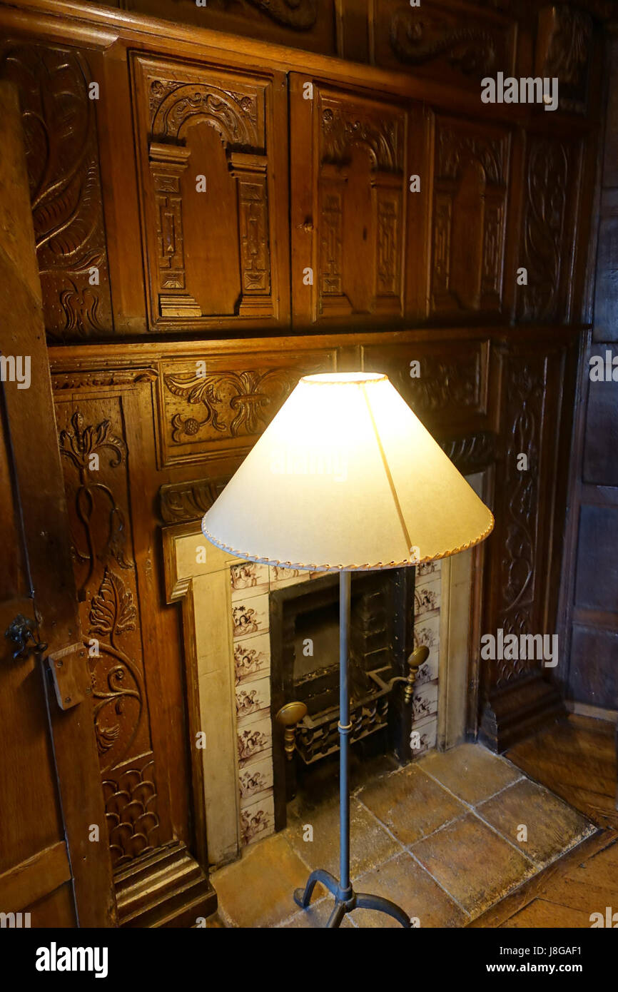 The image shows the fireplace in the Ireton Bedroom at Packwood House ...