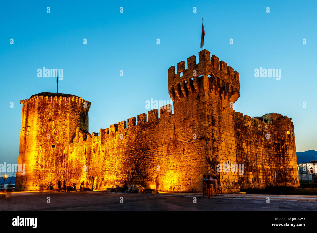 Medieval Castle of Kamerlengo in Trogir Illuminated in the Night ...