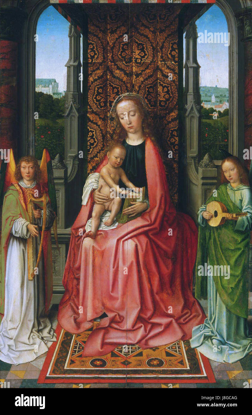 Enthroned Virgin and Child, with Angels, by Gerard David Stock Photo ...