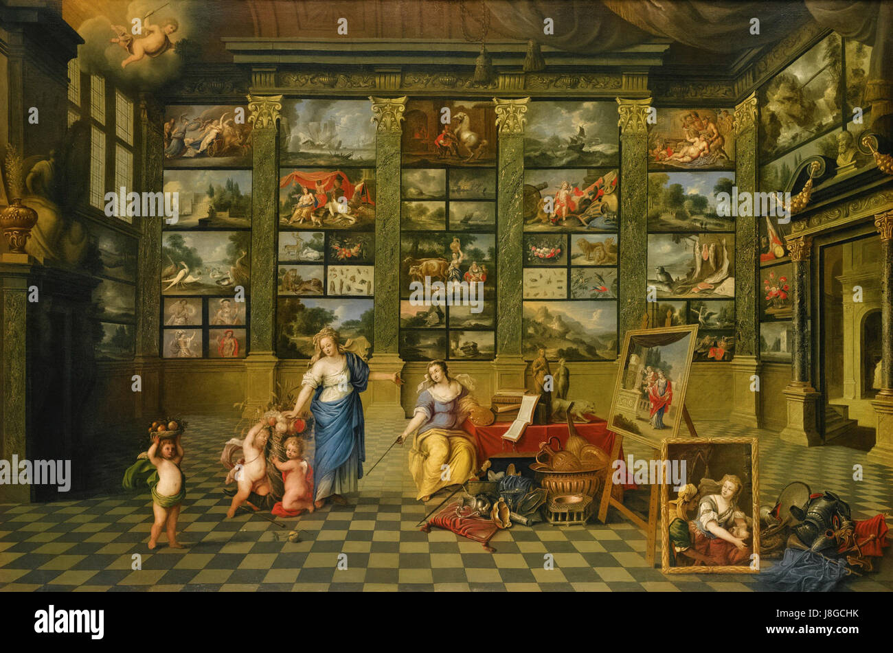 Attributed to Gaspar de Witte, this artwork features allegorical female ...