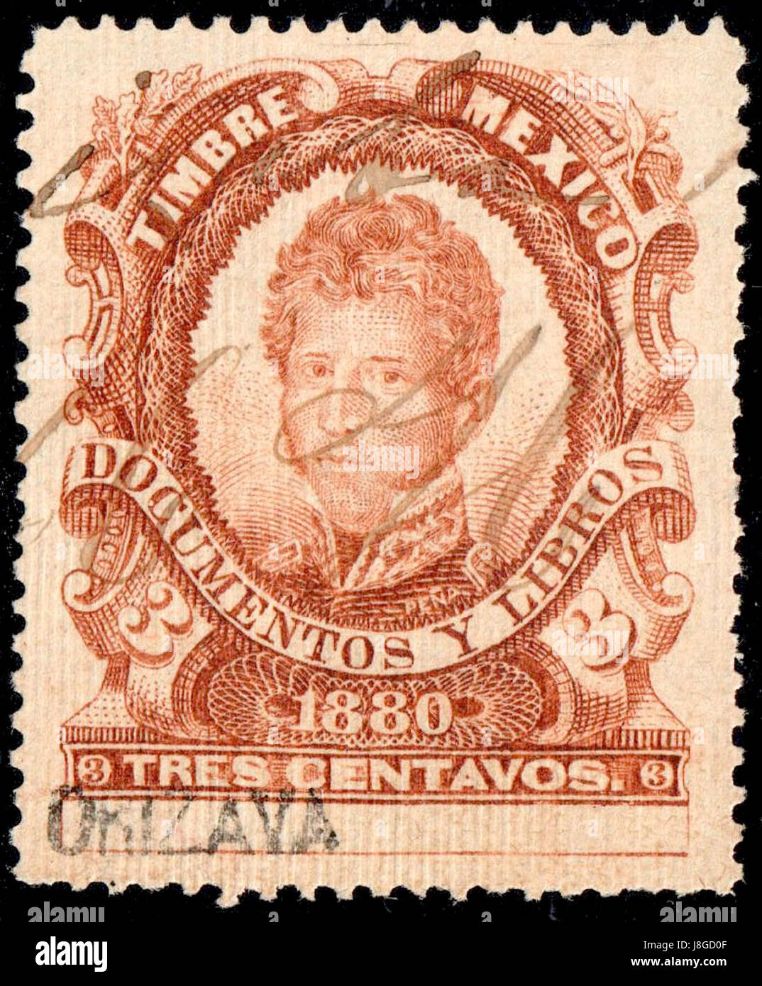 This 1880 revenue stamp from Mexico features the F73 Orizava design ...