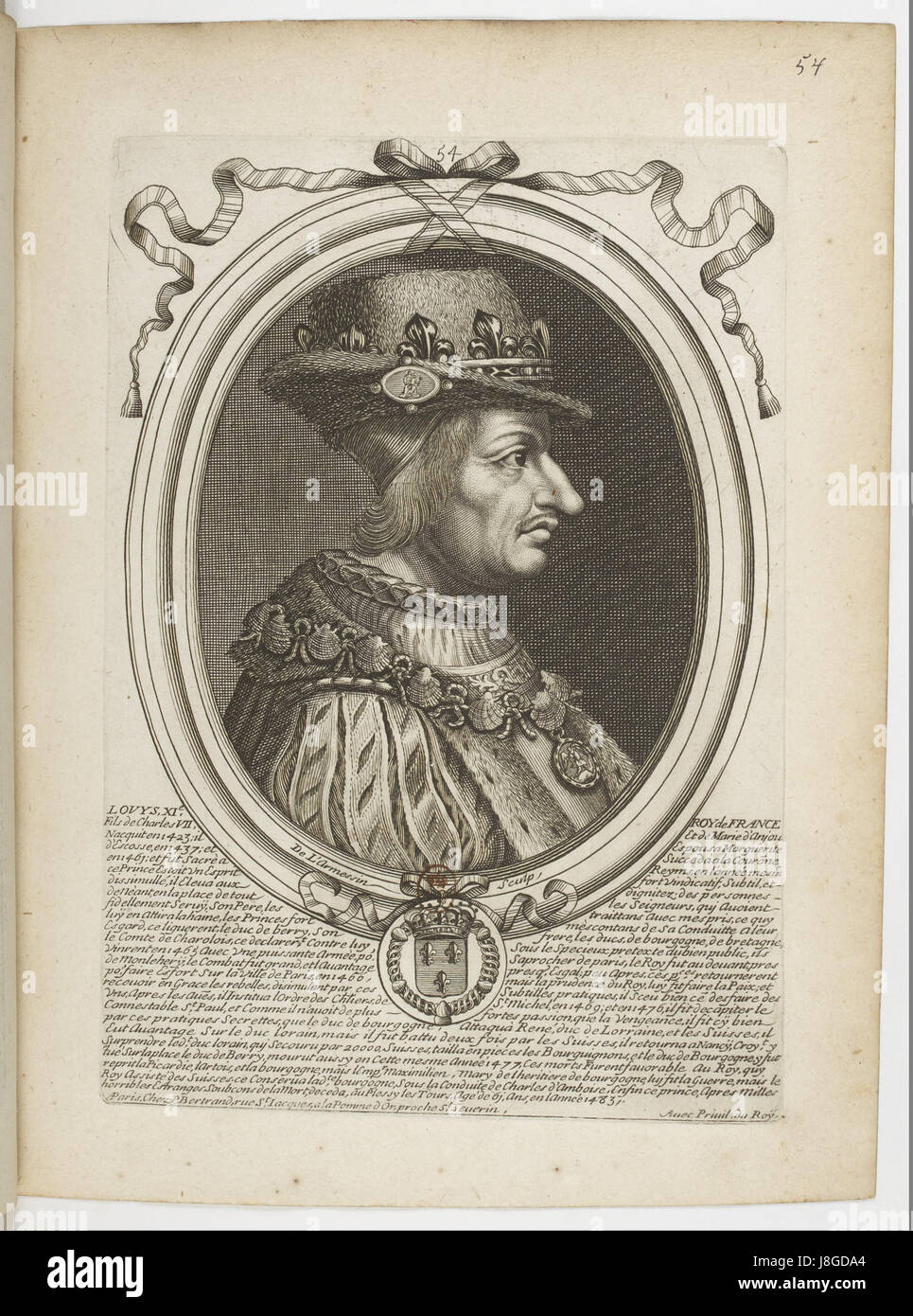 This is an engraving by Nicolas de Larmessin, depicting Louis XI of ...