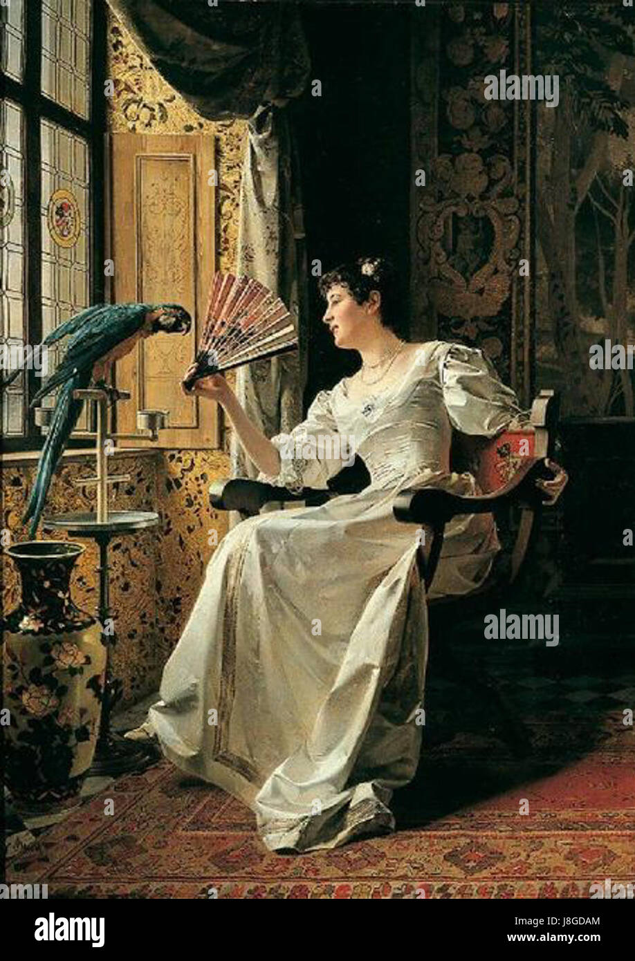 'Junge Frau mit Papagei' by Ernst Meisel depicts a young woman with a ...