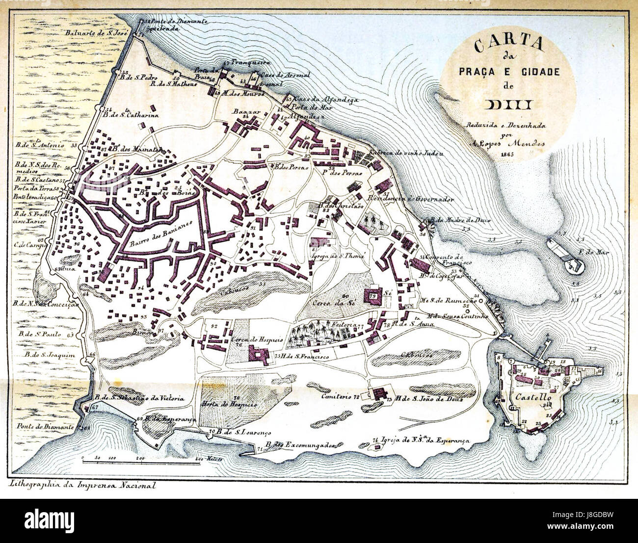 A map of Diu from the year 1886, depicting the layout and geography of ...