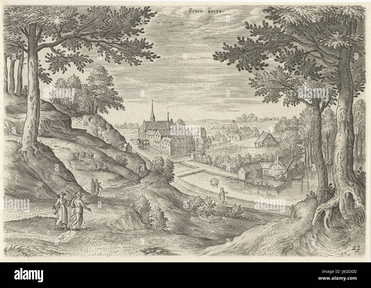 Gezicht op het klooster van Zevenborren, Hans Collaert (I), naar Hans ...