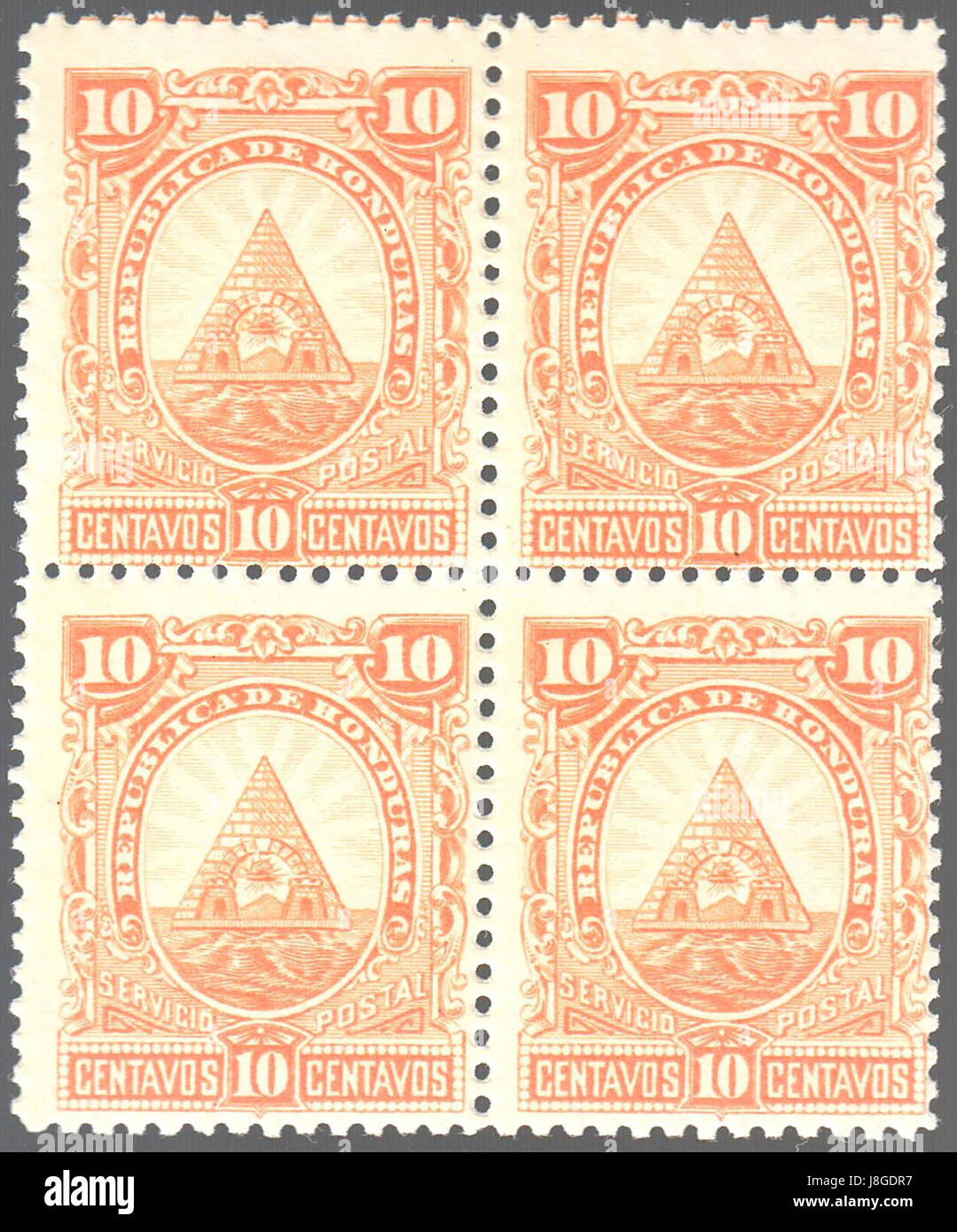 This postage stamp from Honduras, issued in 1890, features a specific ...