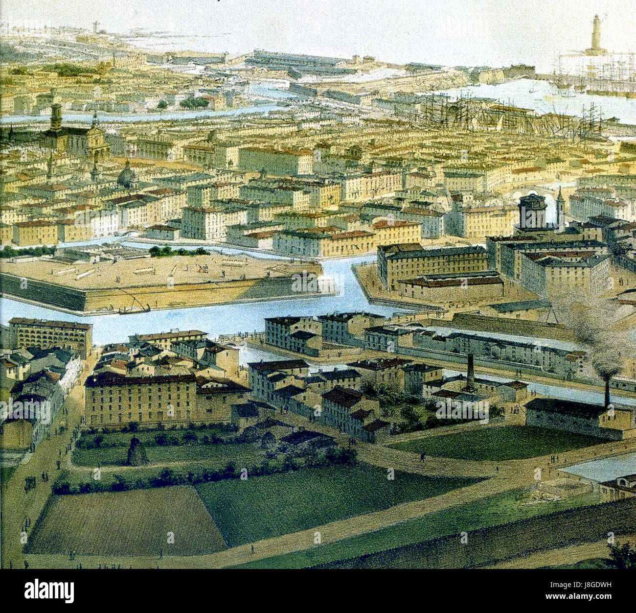 This historical map of Livorno, created in 1849 by Guesdon, provides a ...