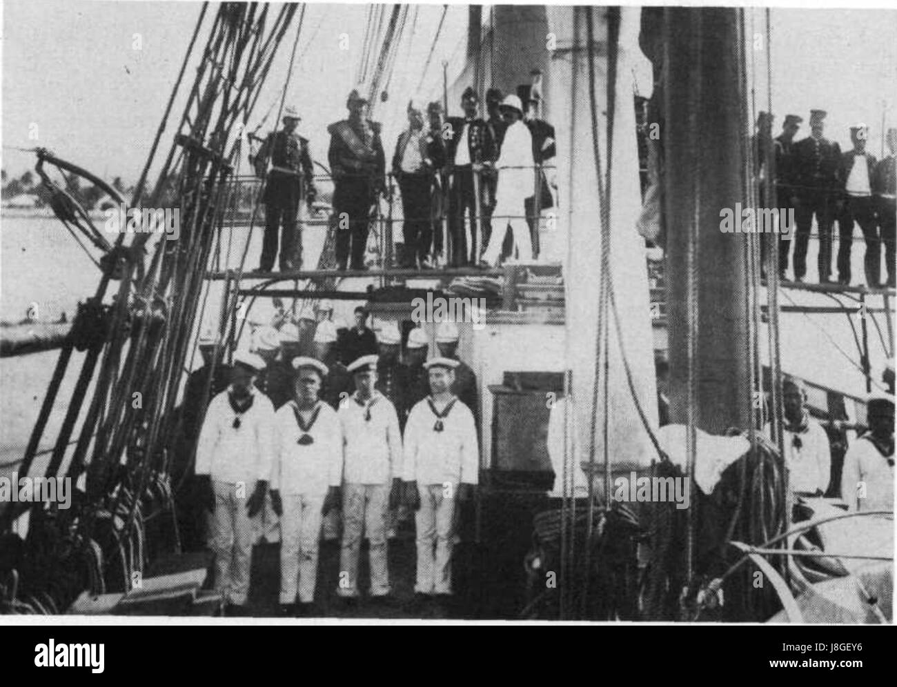 Photograph from June 1887 showing King Malietoa Laupepa of Samoa aboard ...