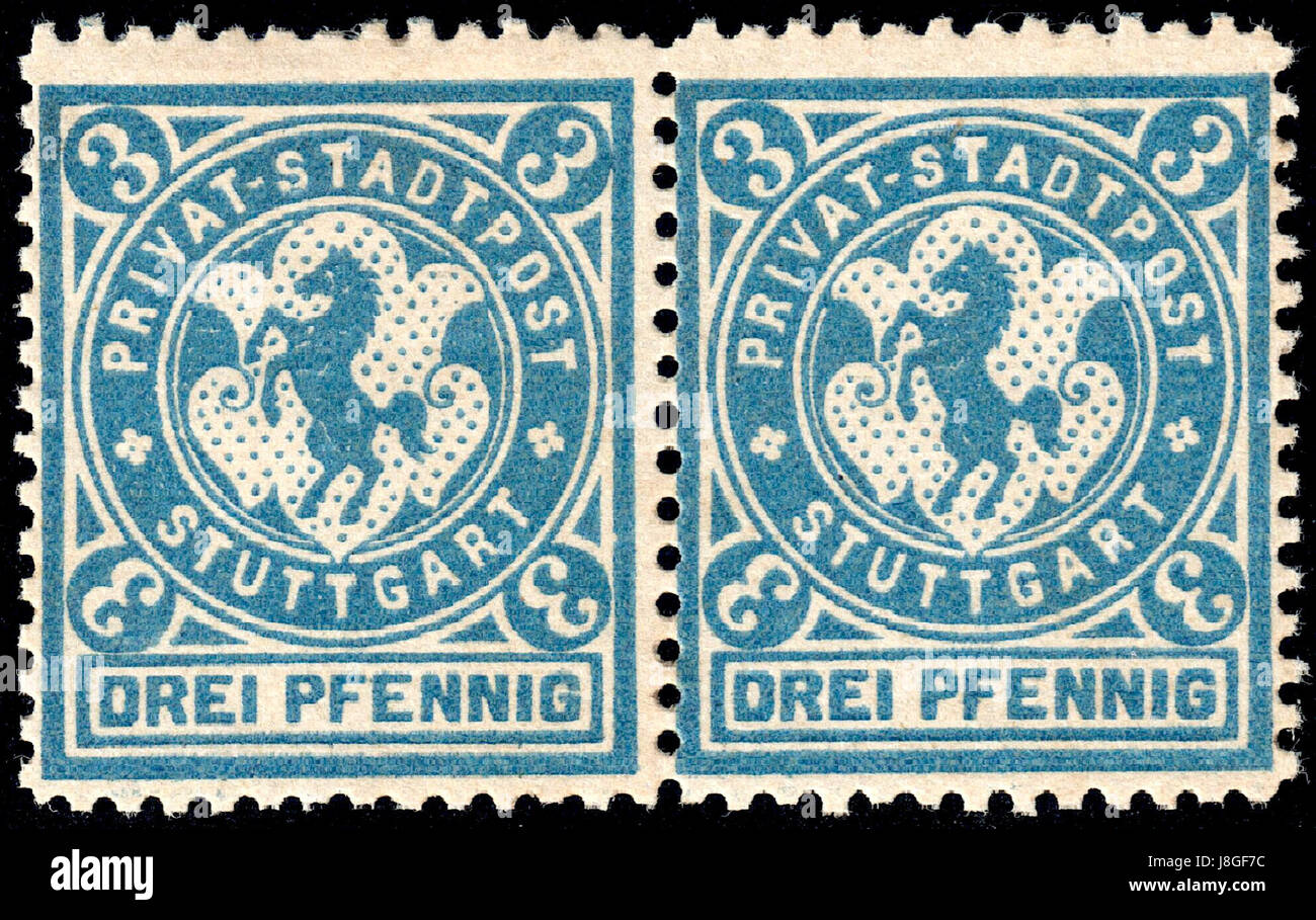 Germany Stuttgart 1888 local stamp 3pf 7 unused pair Stock Photo - Alamy