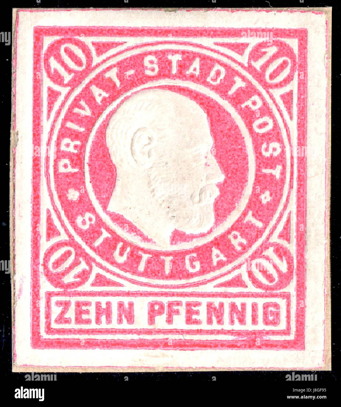 This 1889 local stamp from Stuttgart, Germany, features a distinctive ...