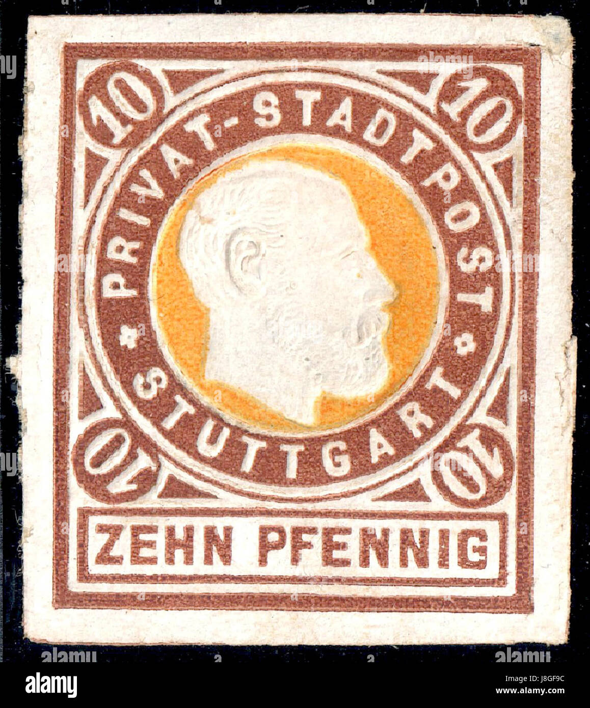 This stamp from Germany's Stuttgart region, issued in 1889, is a local ...