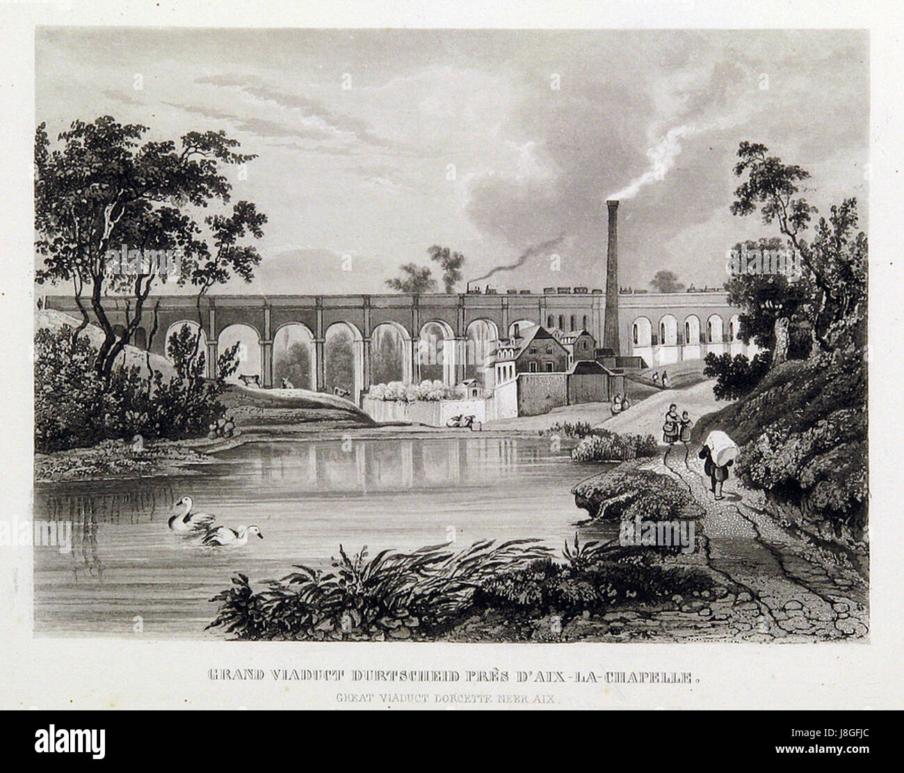 Le Rhin is a historical work depicting the Grand Viaduct of Burtscheid ...