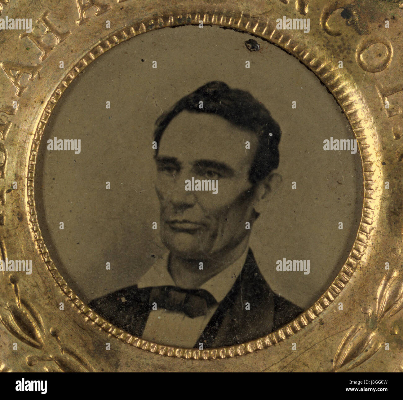 Lincoln button 1860 small high contrast Stock Photo - Alamy