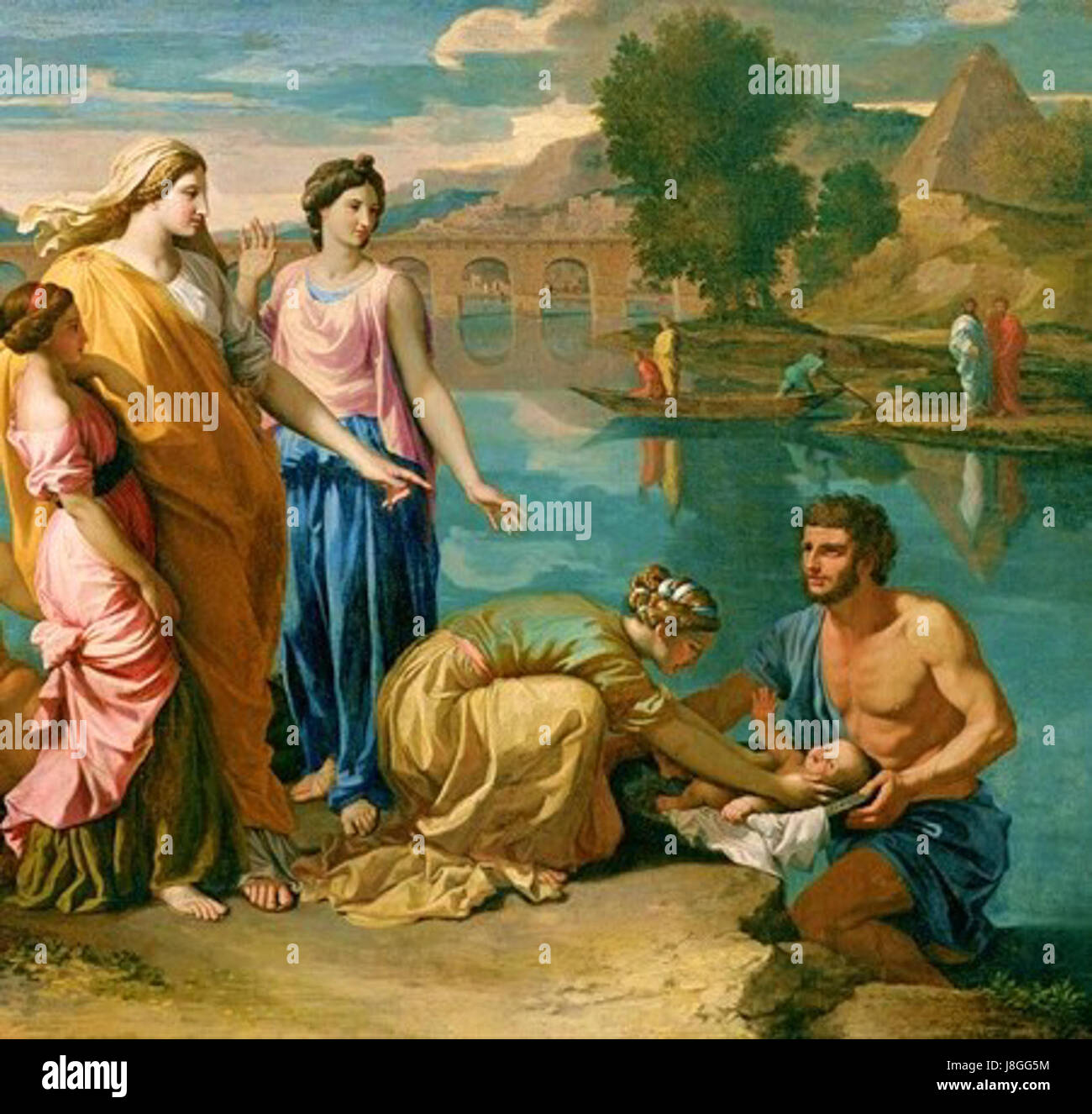 This depicts the biblical story of Moses being rescued from the Nile ...