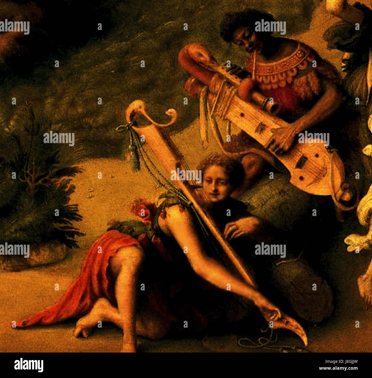 This artwork by Di Cosimo features a detailed scene from the ...