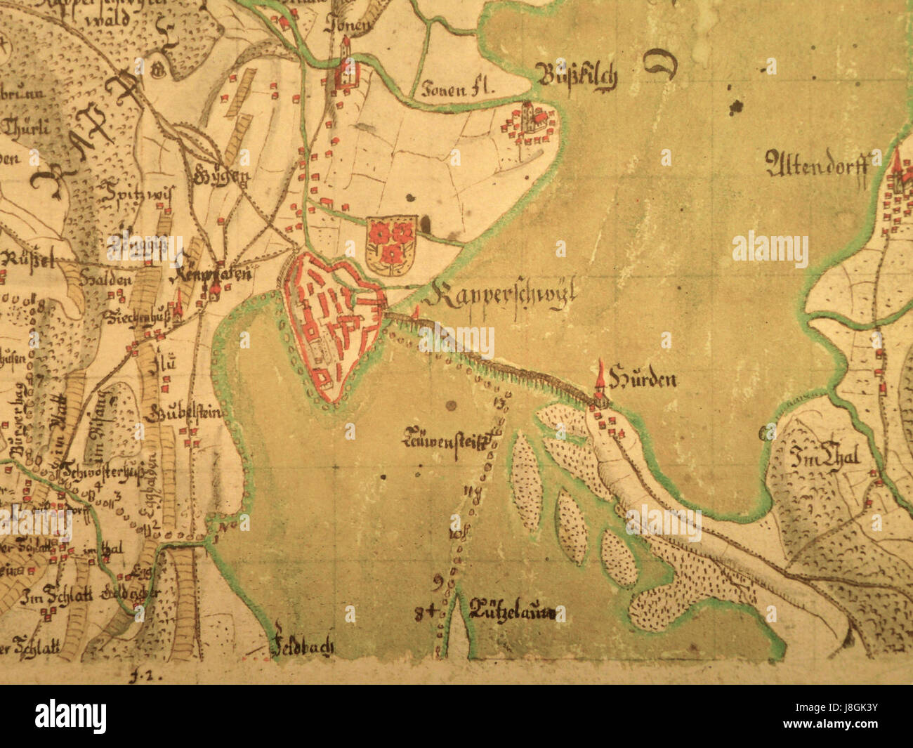 The Gygerkarte of Rapperswil is an early map illustrating the town of ...