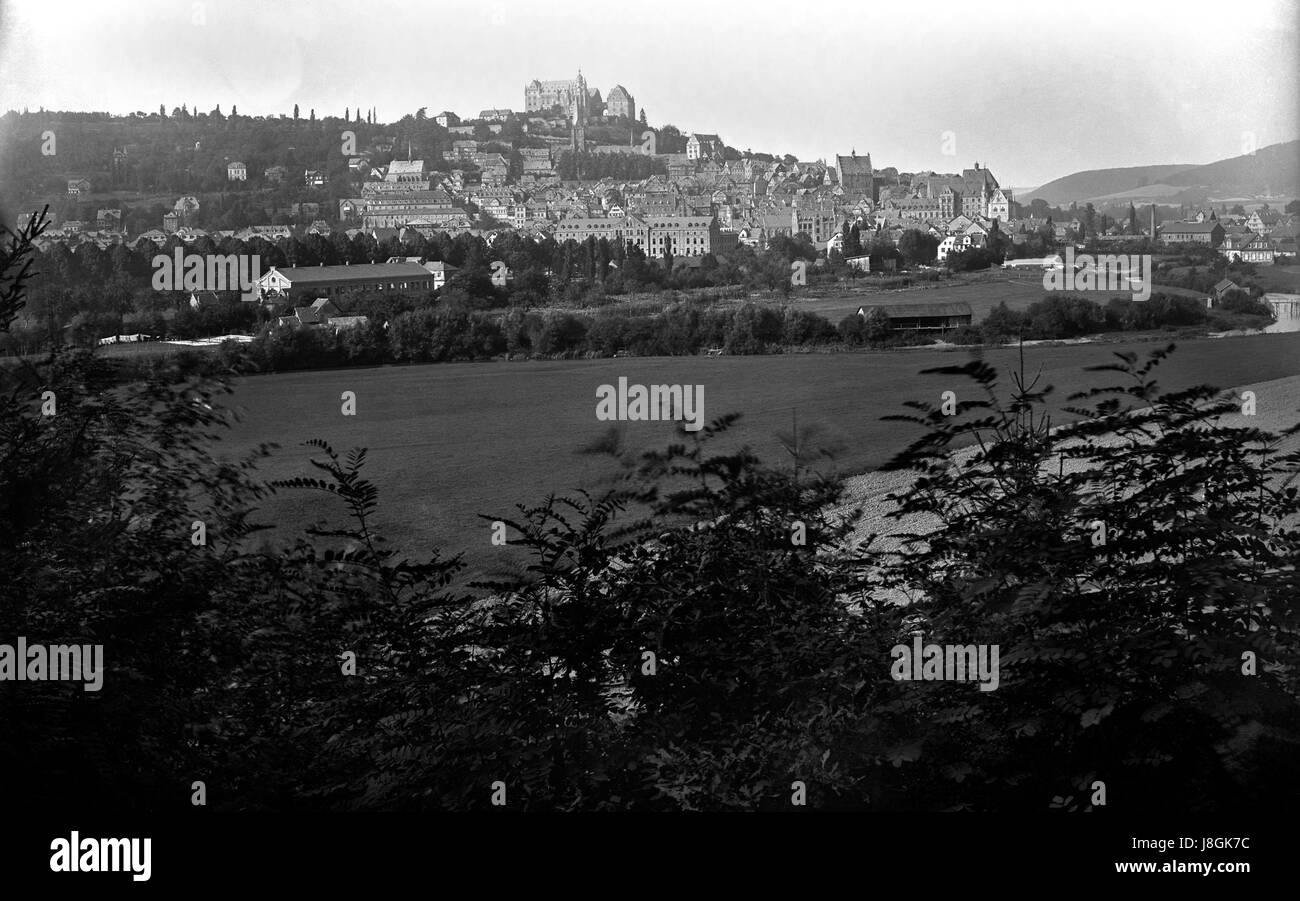 This image shows a view of the city of Marburg, Germany, as depicted by ...