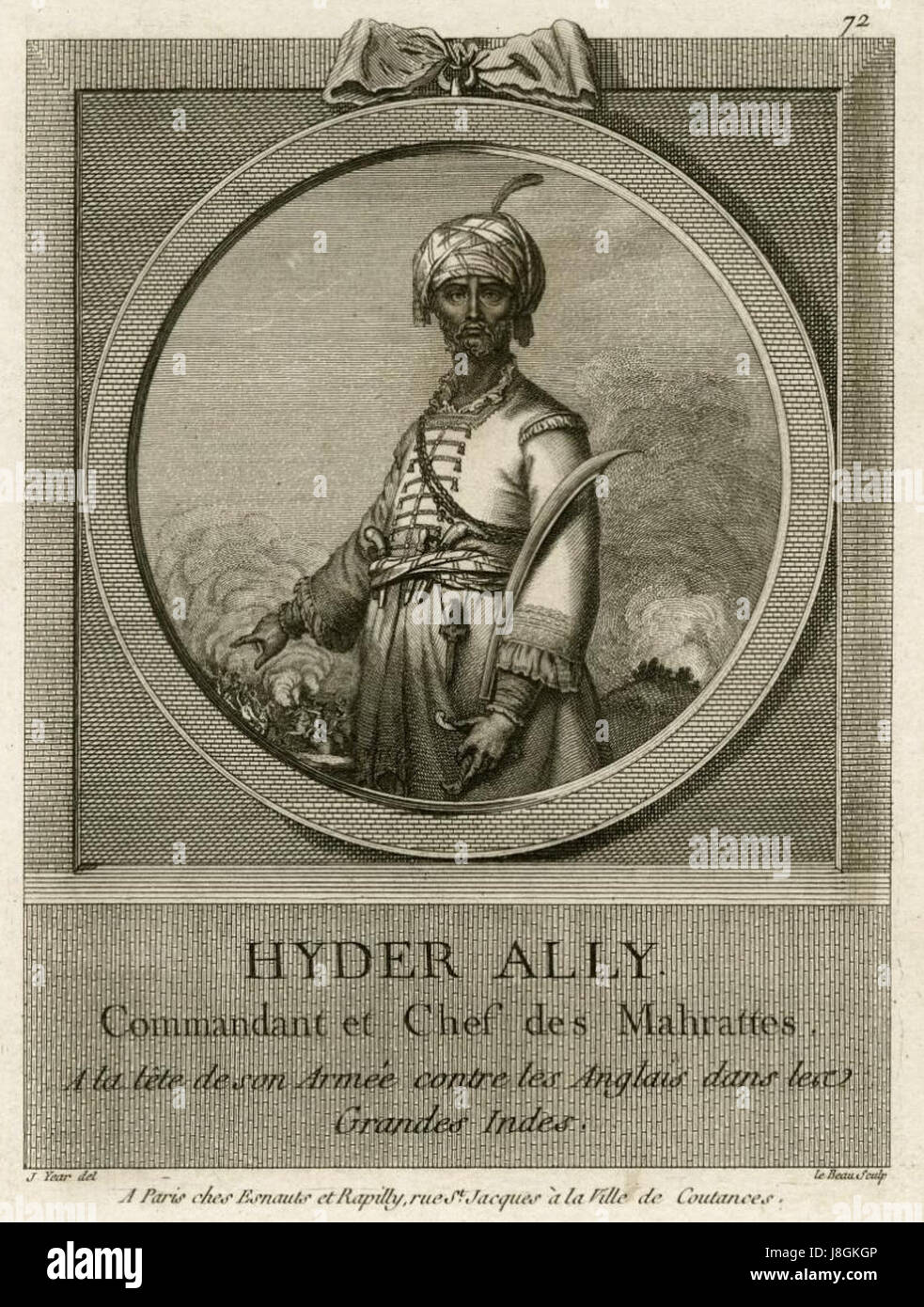 Haidar Ali commandant en chef des Mahrattes gravure 1762 Stock Photo ...