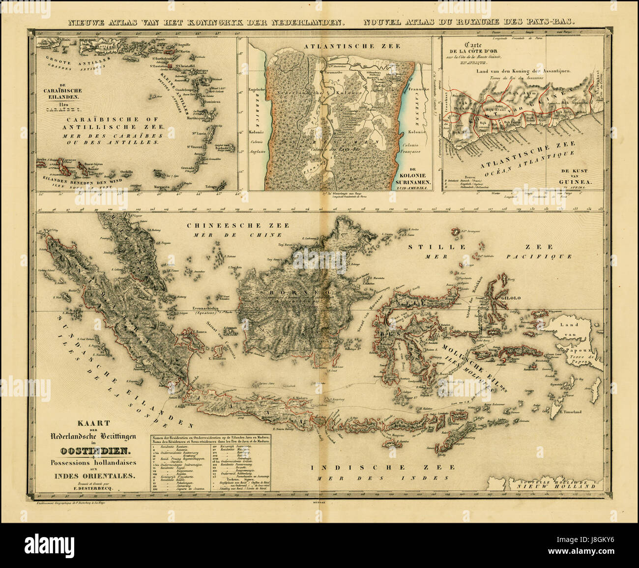 A historical map of the Dutch colonies, detailing the territories ...