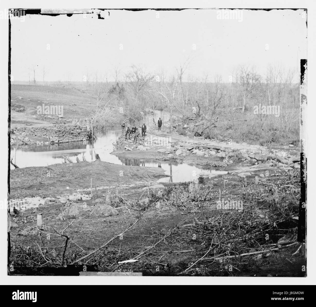This image or historical reference shows the destroyed Stone Bridge at ...