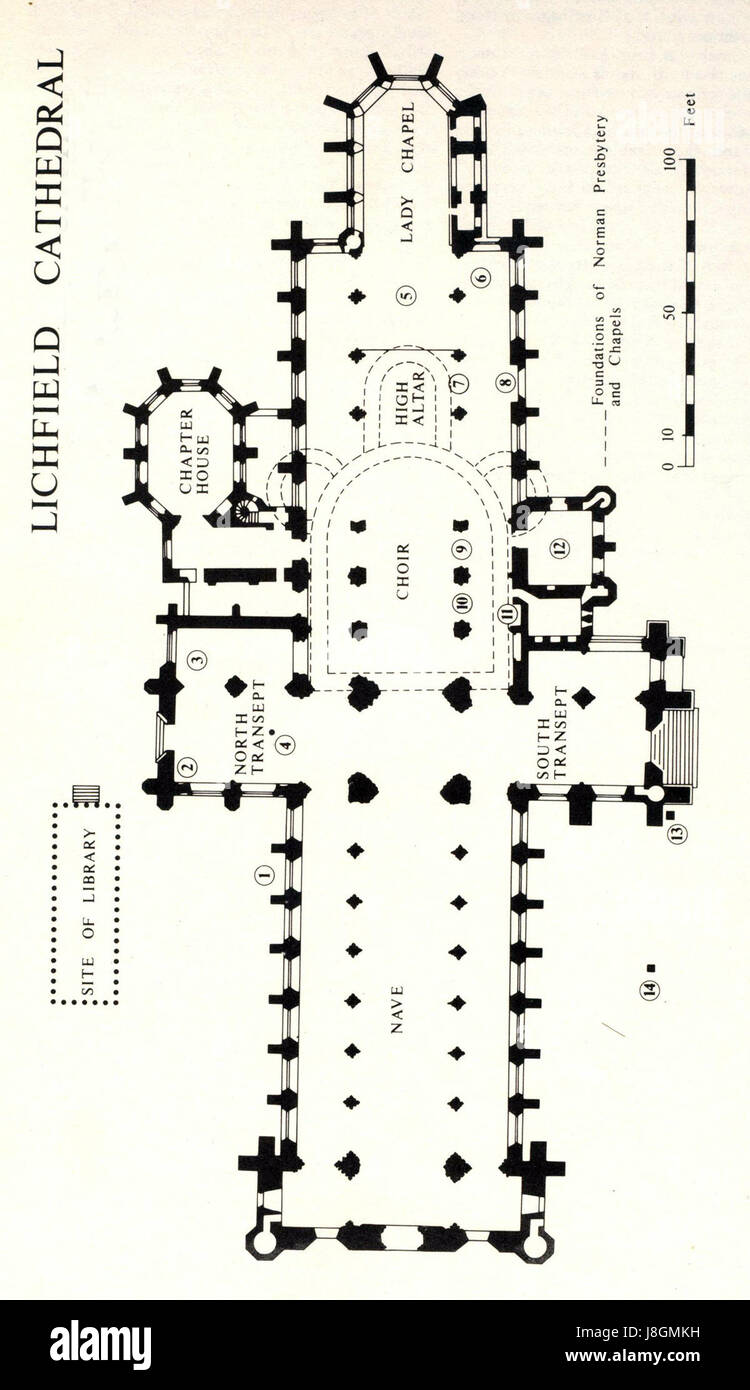 The ground plan of Lichfield Cathedral in England offers a detailed ...