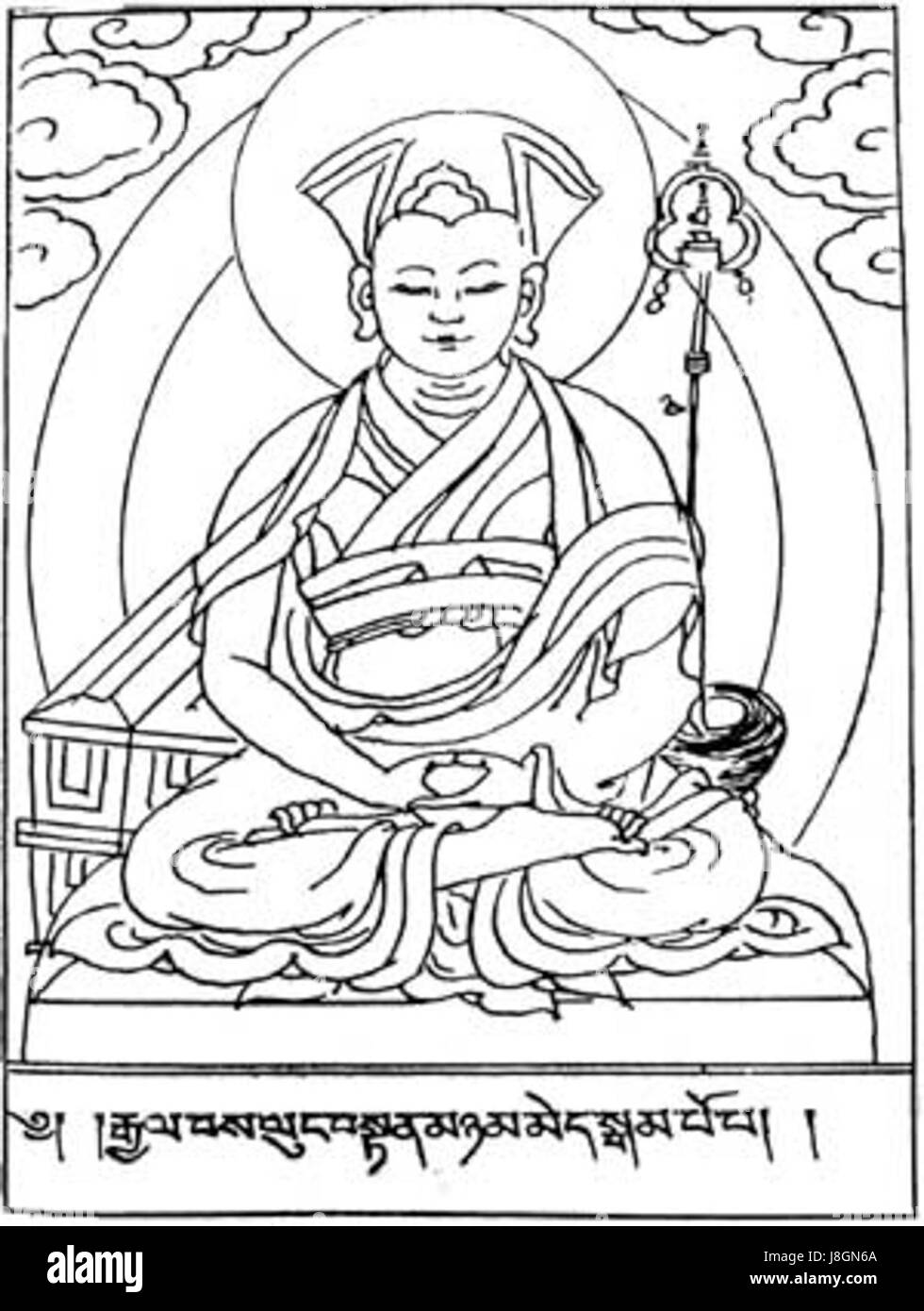 The portrait of Gampopa, a revered Tibetan Buddhist figure, showcases ...