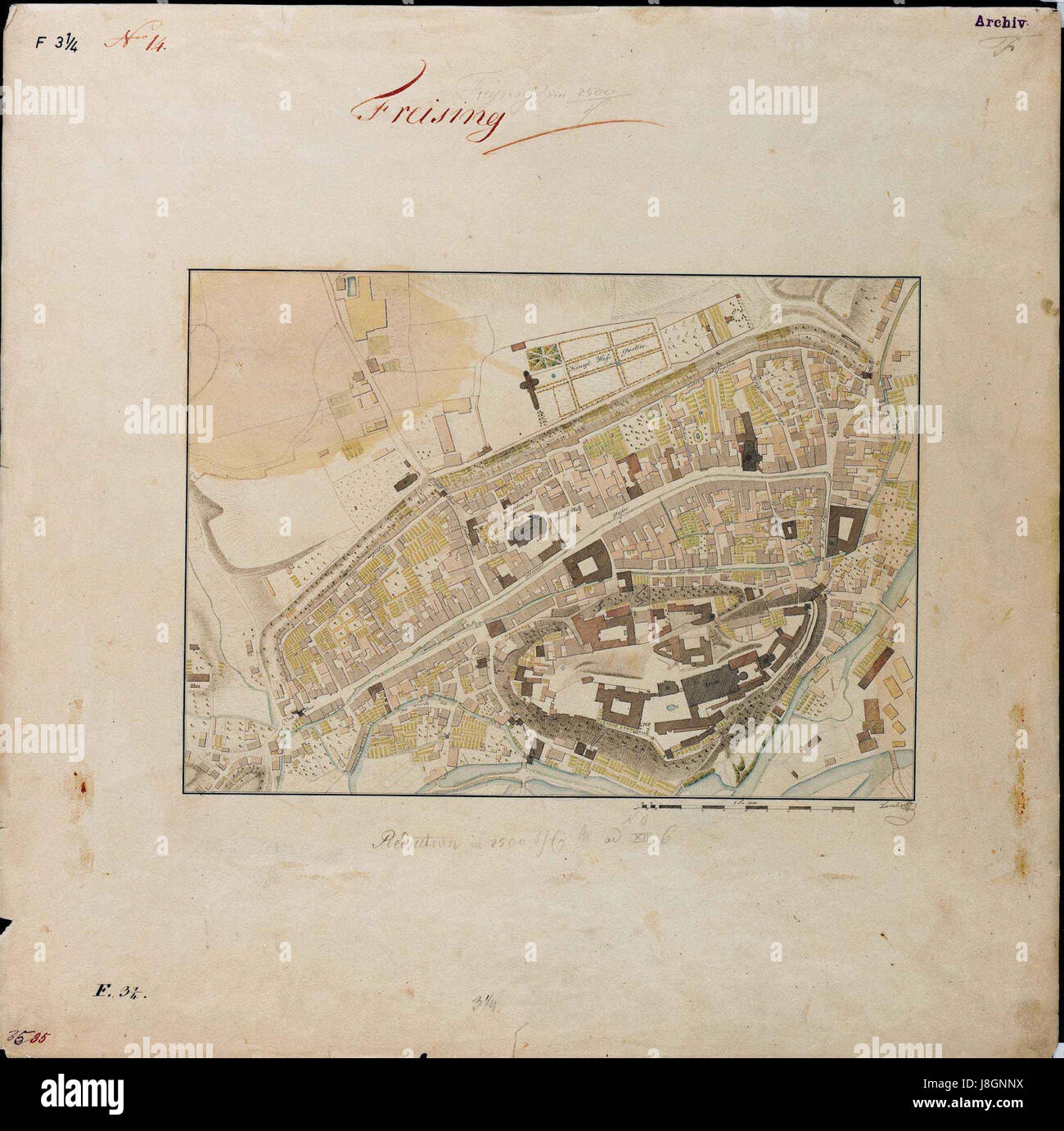 This is a map of Freising from 1809, showcasing the town's layout and ...