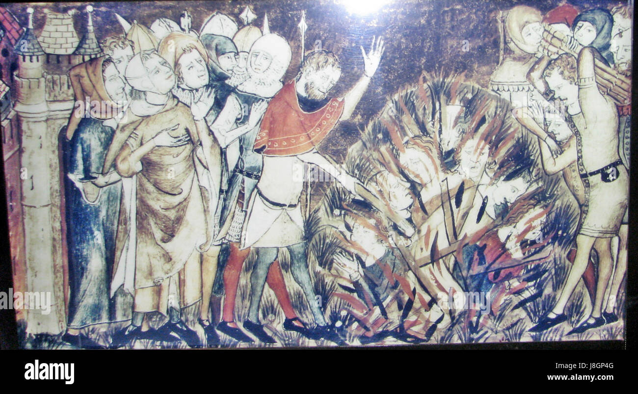 The manuscript depicts the tragic events where Jews were burned at the ...