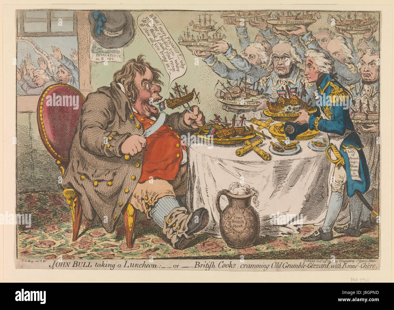 The satirical engraving by James Gillray titled 'John Bull taking a ...