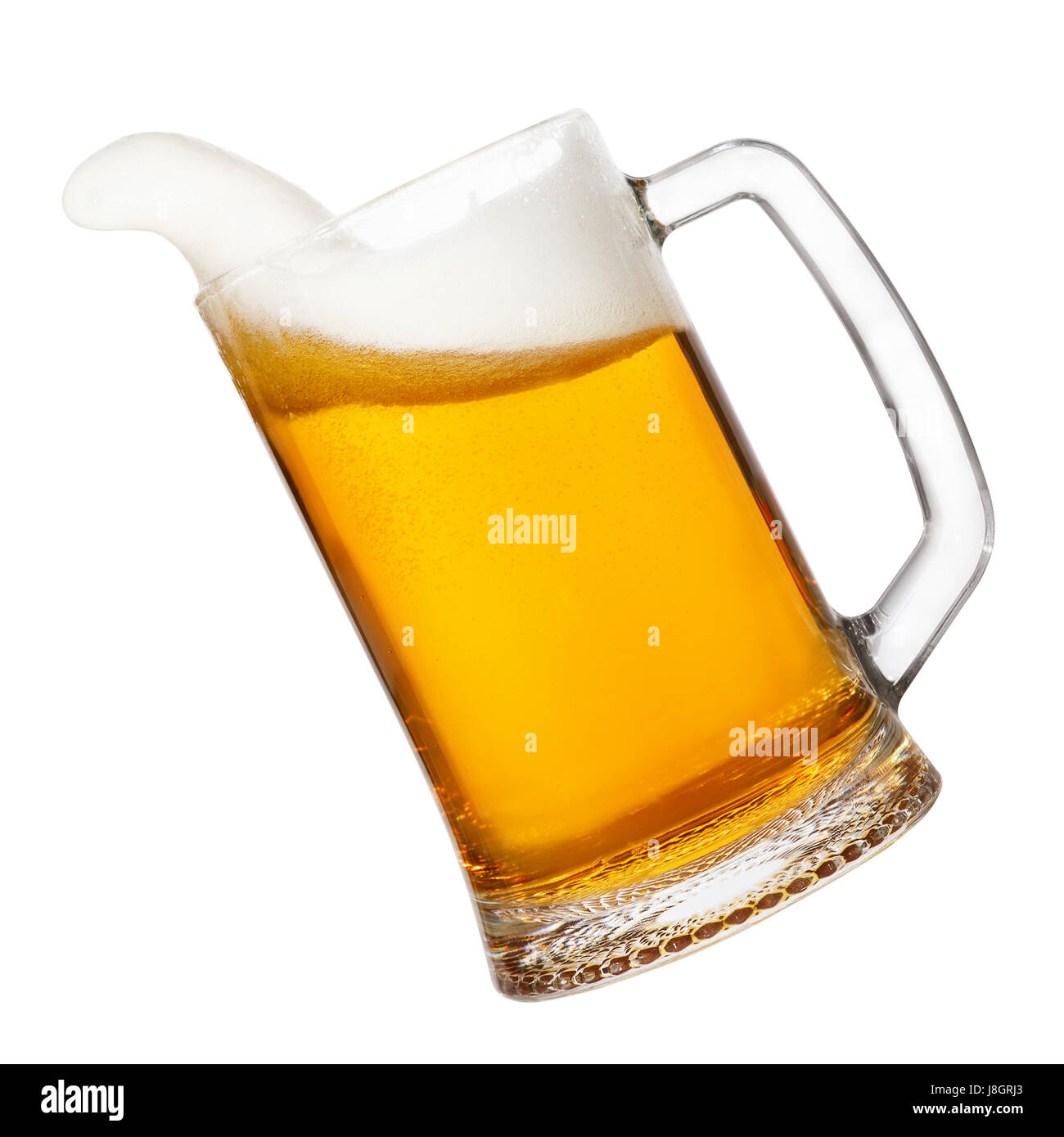 beer in mug with splashing foam isolated on white background. Beer ...