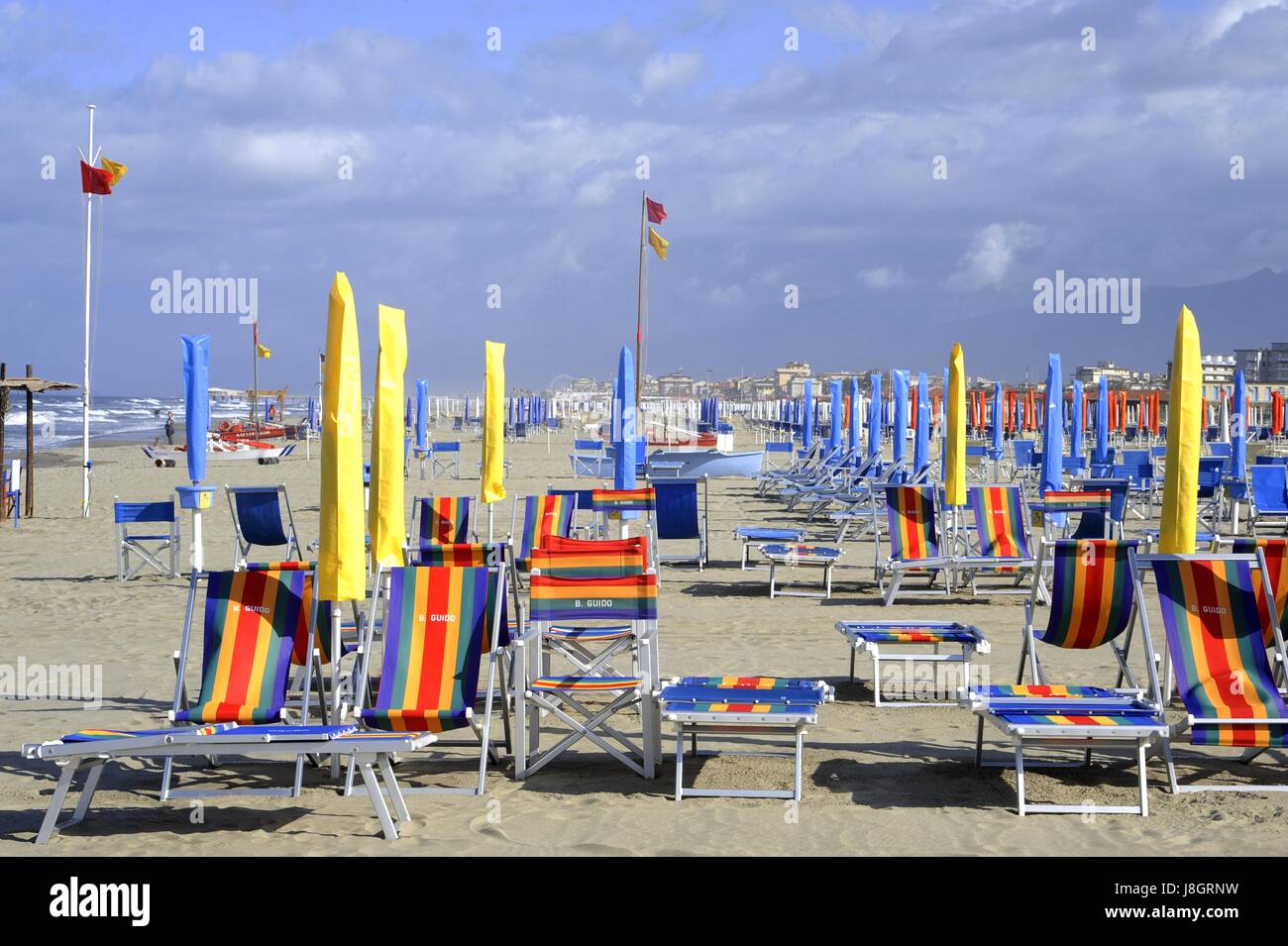 The beach of Viareggio, renowned seaside resort of Versilia, north ...