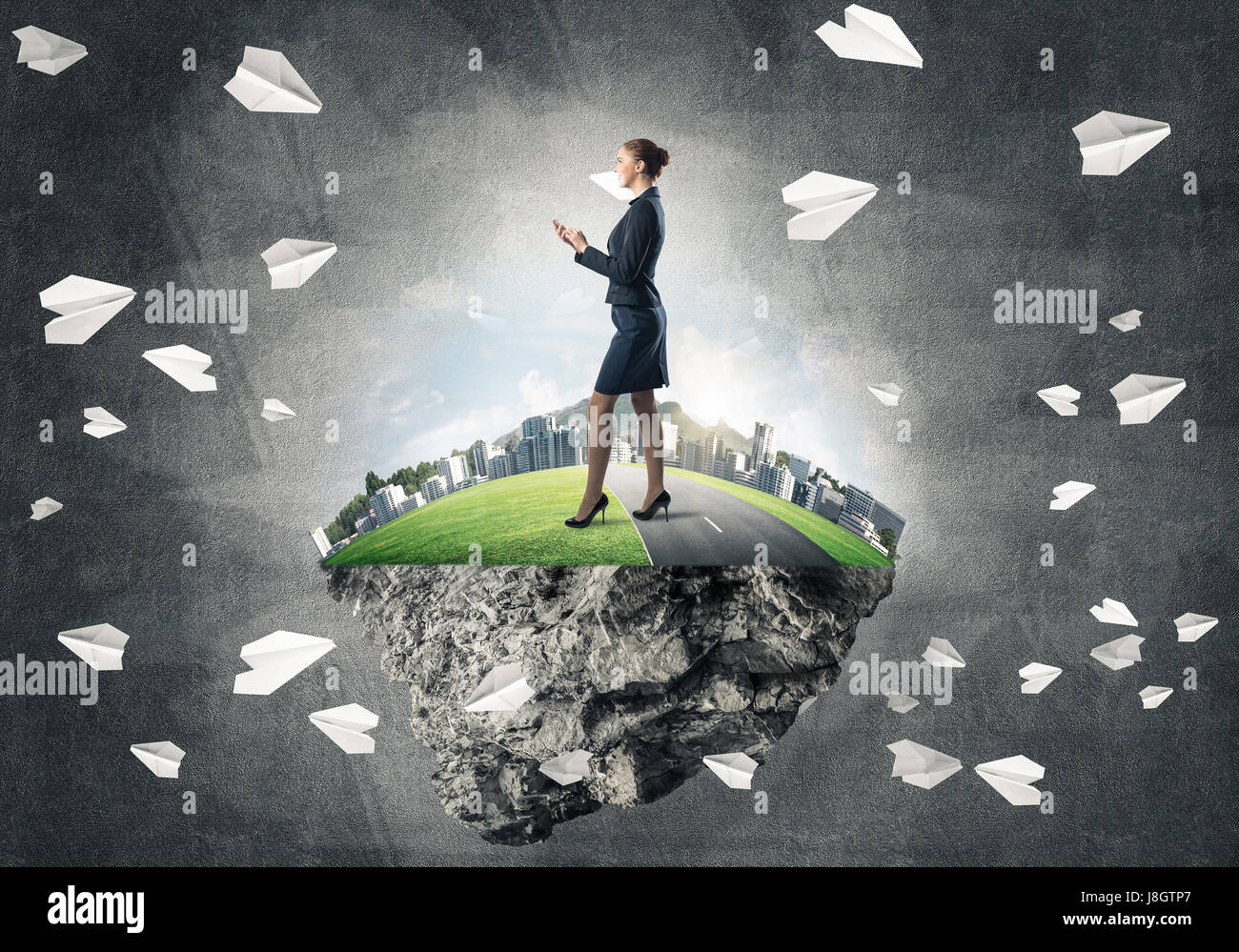 Confident lady boss and modern city as concept of eco green cons Stock ...