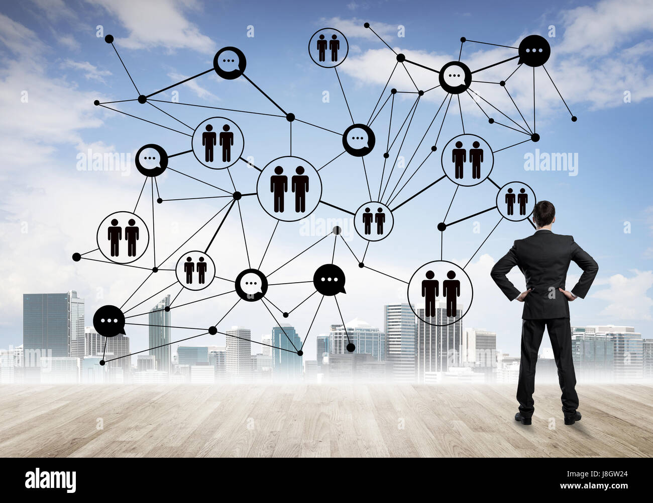 Social connection concept drawn on screen as symbol for teamwork and ...