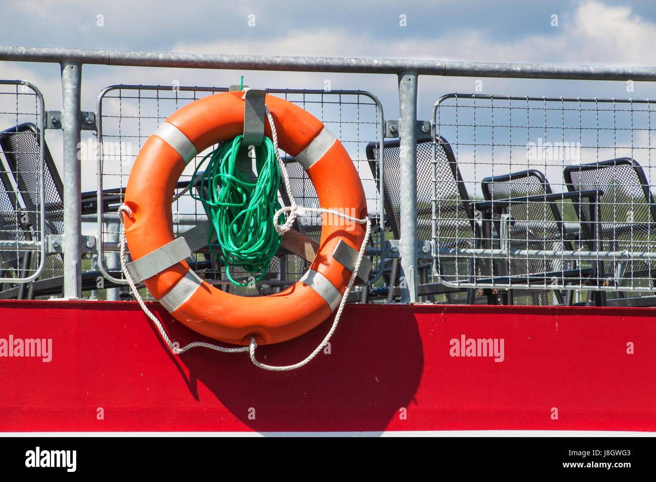 A rescue ring on the cruise ship's railing. Rescue the drowning. Safety ...