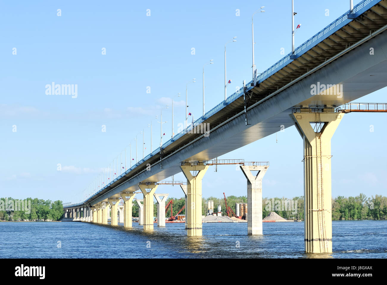 Construction of a new bridge over the river Volga, Russia Stock Photo ...