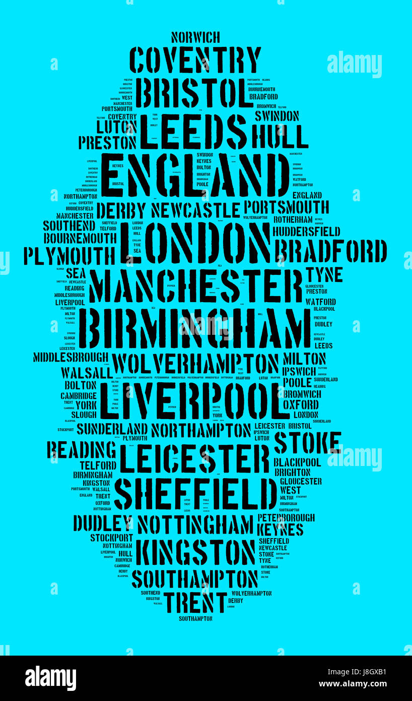 Localities in England word cloud concept Stock Photo - Alamy