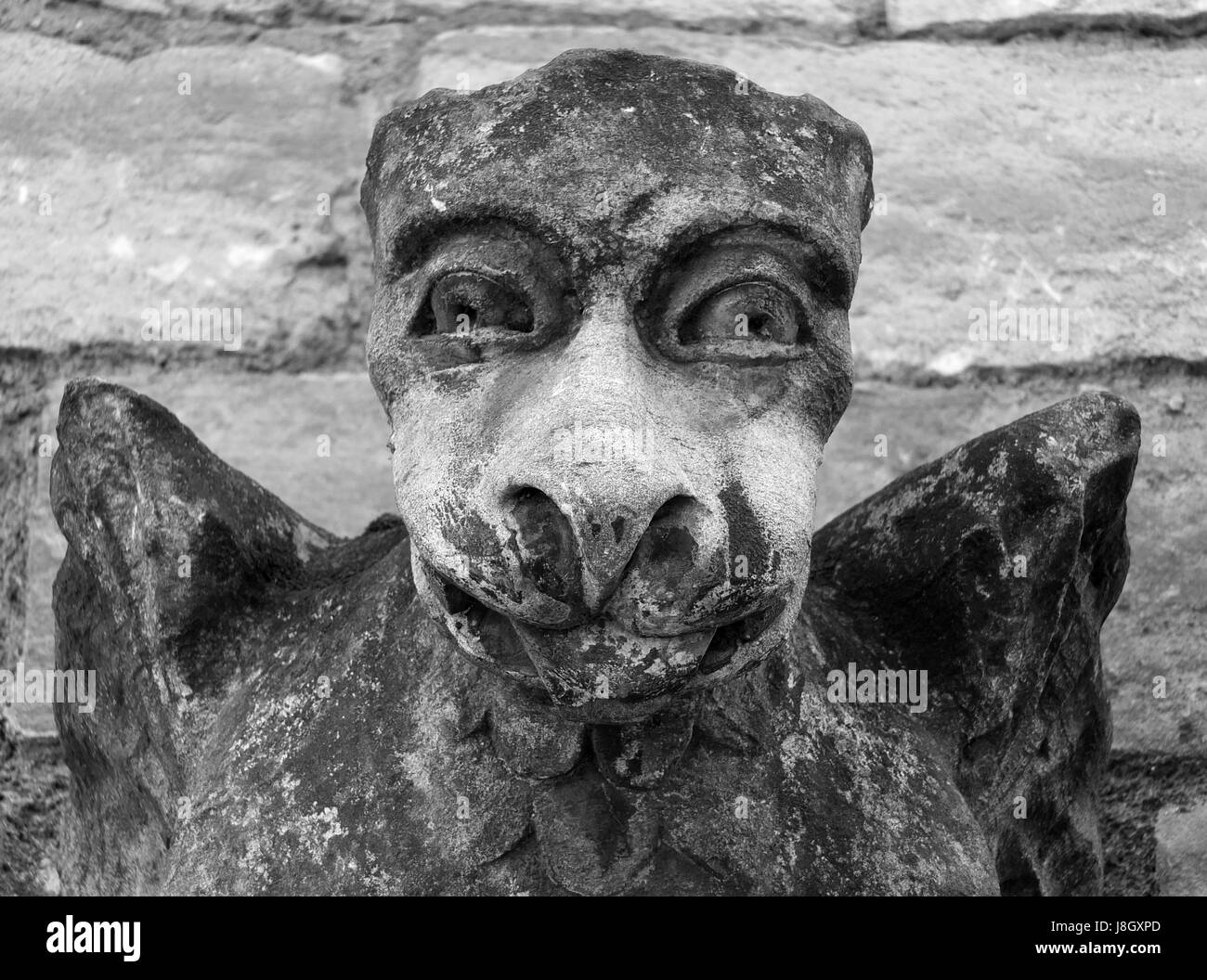 medieval gargoyle grotesque face on stone church wall Stock Photo - Alamy