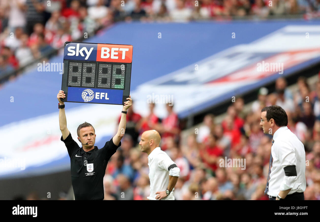 Blackpool's Bright Samuel during the Sky Bet League Two play-off final ...
