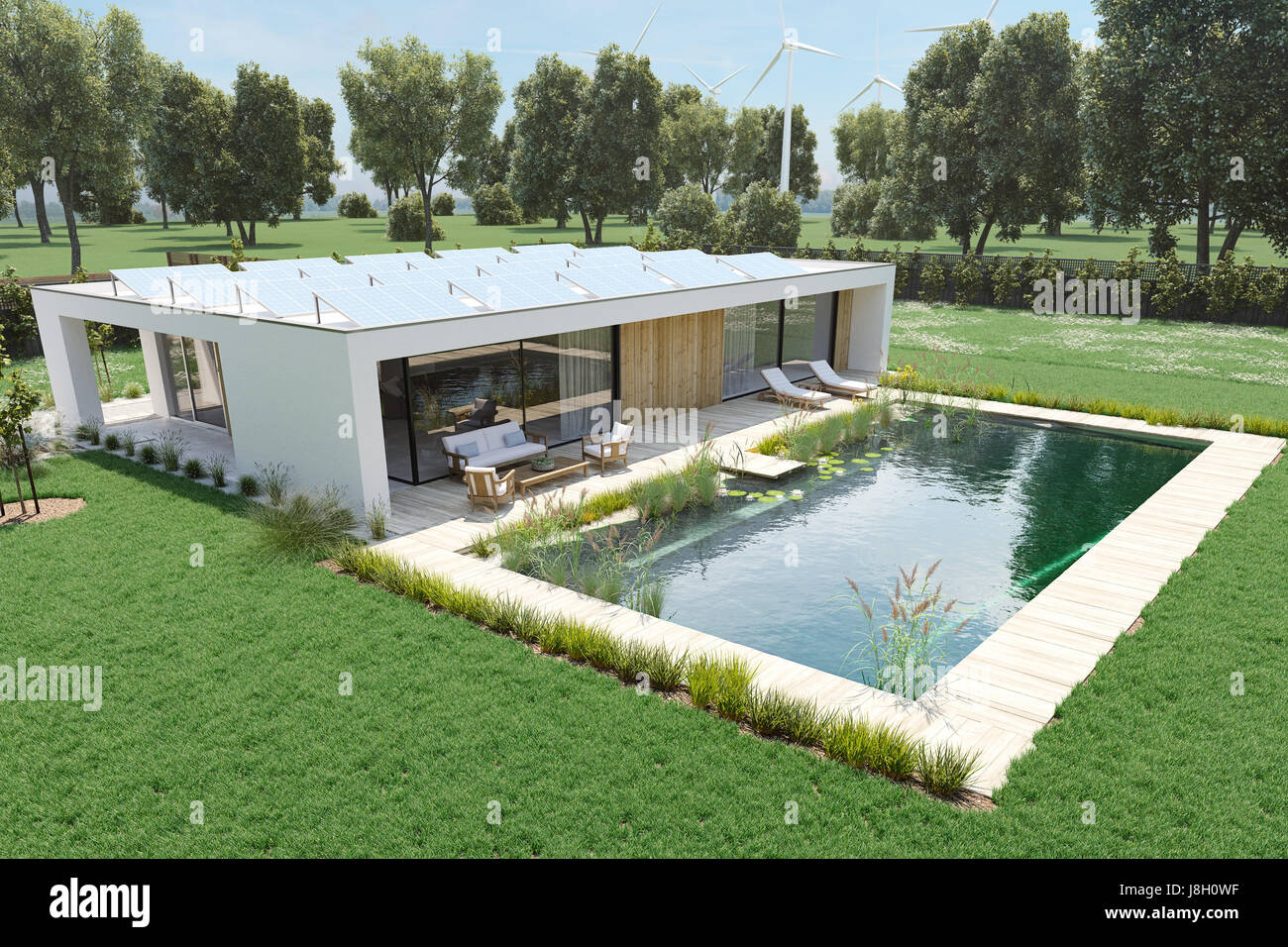 modern eco house. 3d rendering Stock Photo - Alamy