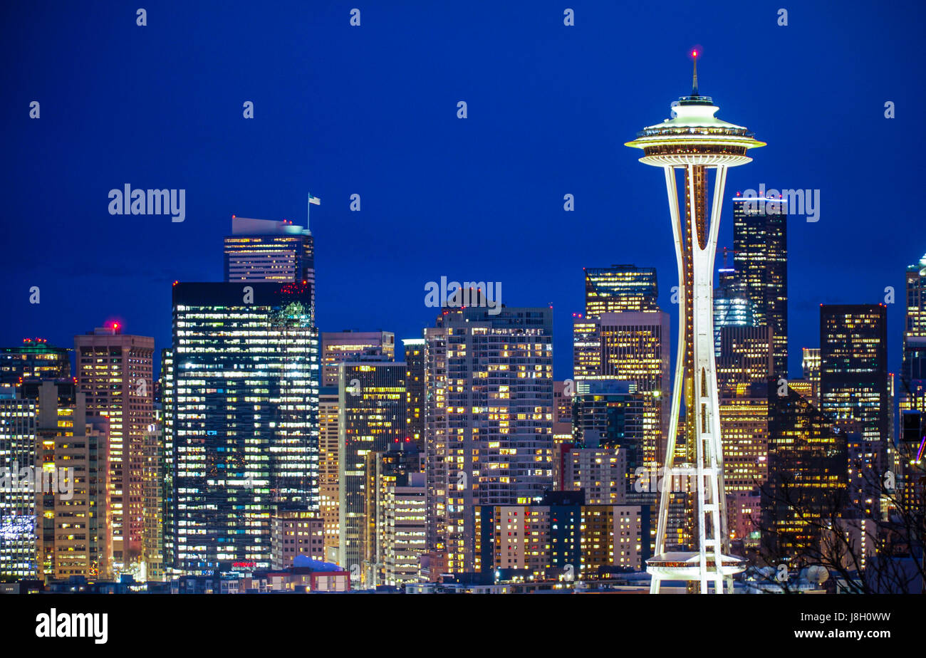 Seattle city lights at night - the skyline with Space Needle - SEATTLE ...