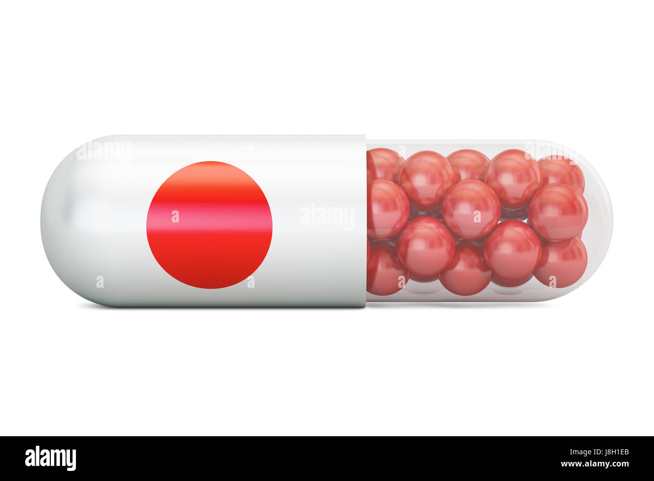 Pill capsule with Japan flag, 3D rendering isolated on white background ...