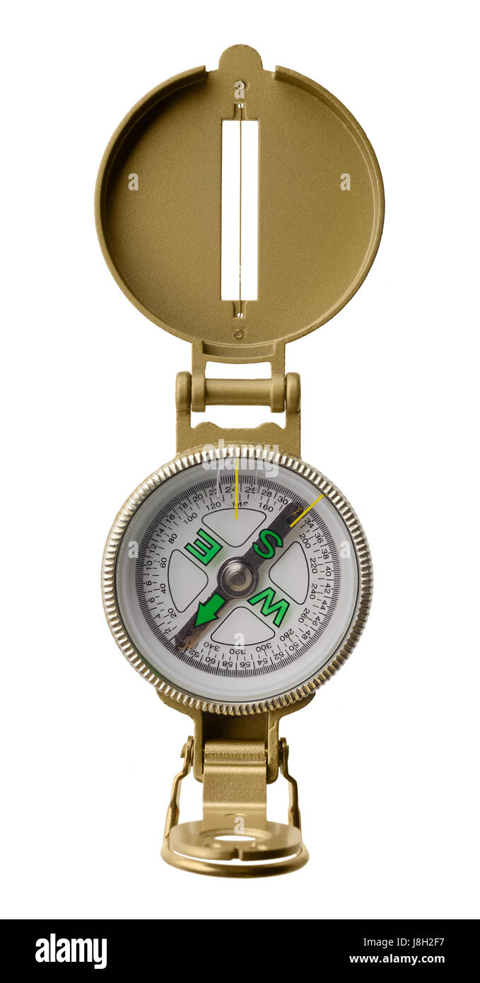 Isolated objects: round golden compass, isolated on white background ...