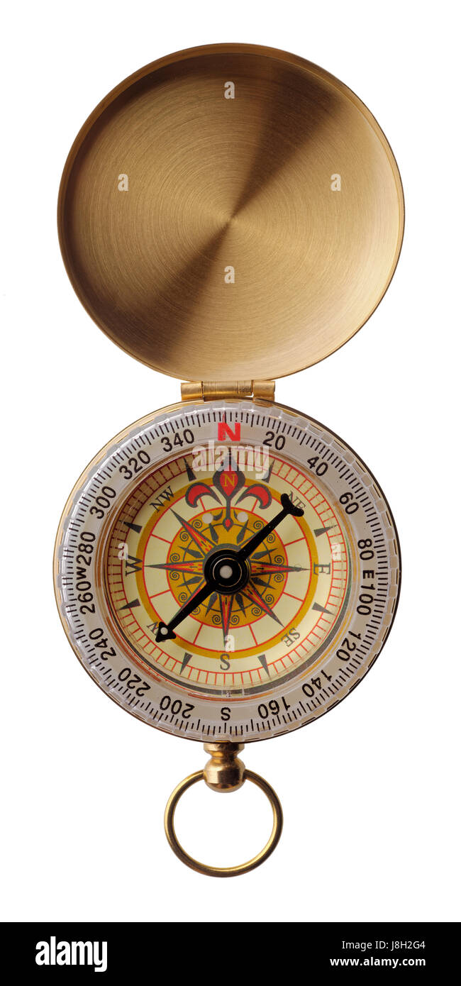 Isolated objects: round golden compass, isolated on white background ...
