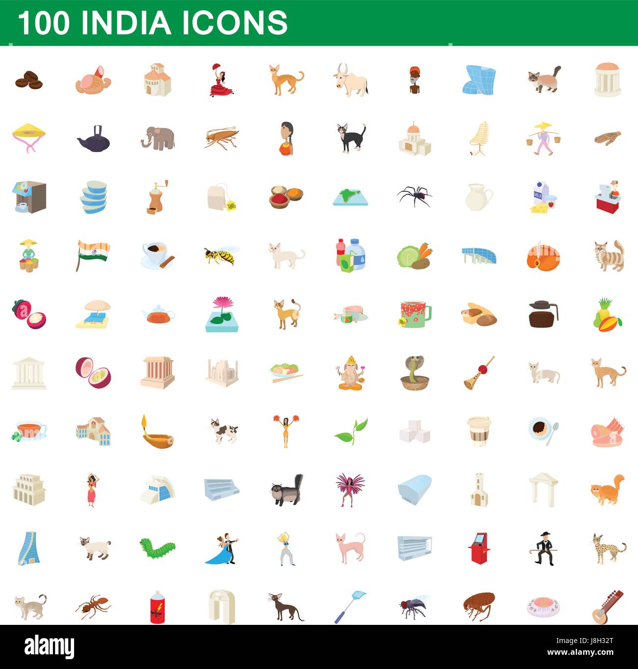 100 india icons set, cartoon style Stock Vector Image & Art - Alamy