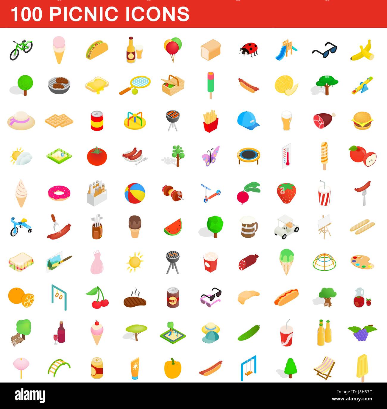 100 picnic icons set, isometric 3d style Stock Vector Image & Art - Alamy