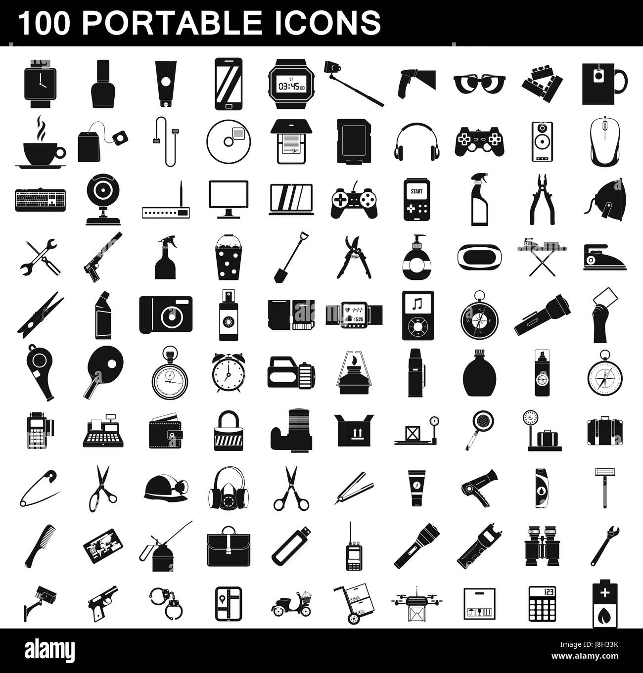 100 portable icons set, simple style Stock Vector Image & Art - Alamy