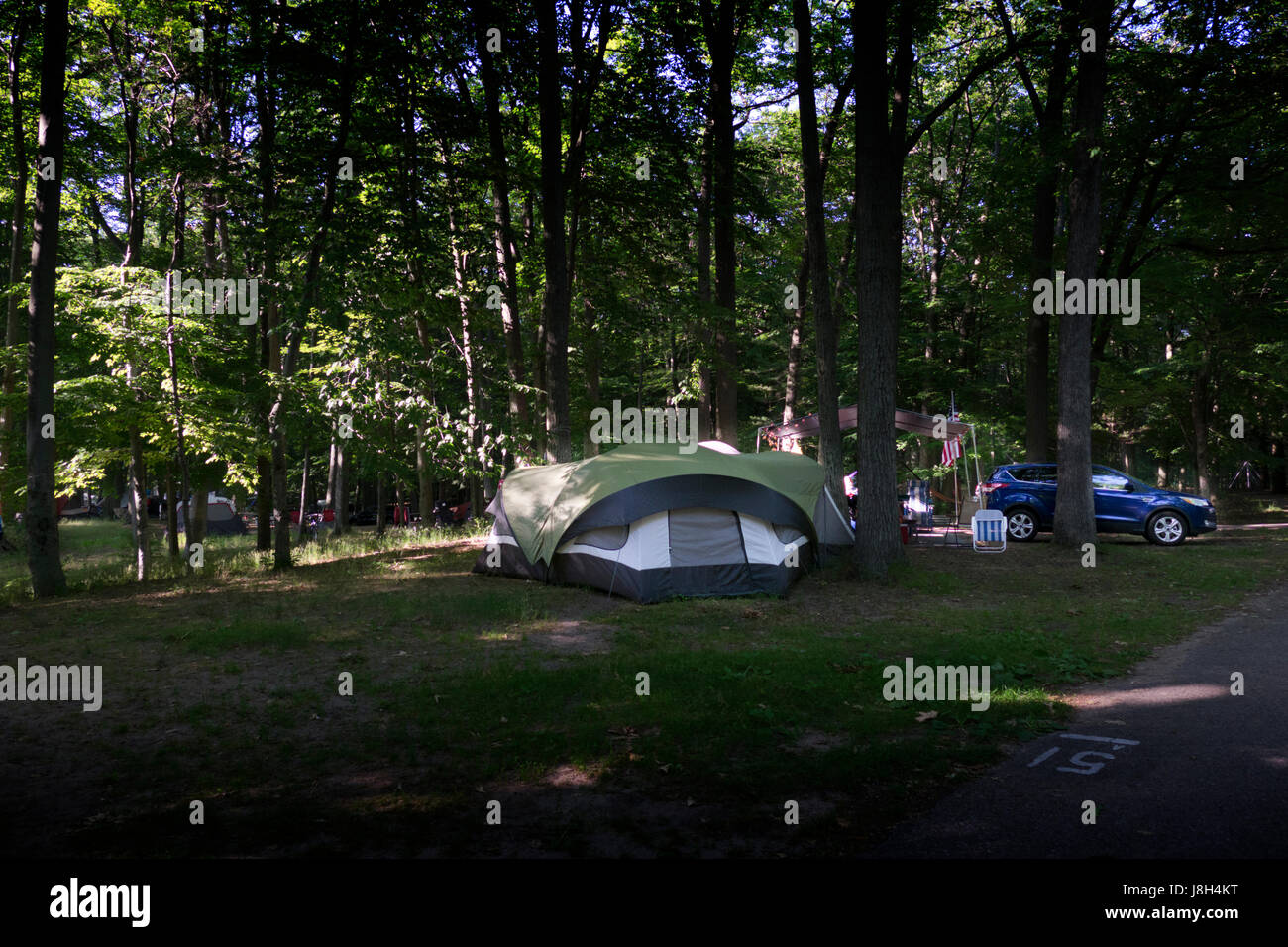 Family camping at Muskegon State Park Stock Photo - Alamy