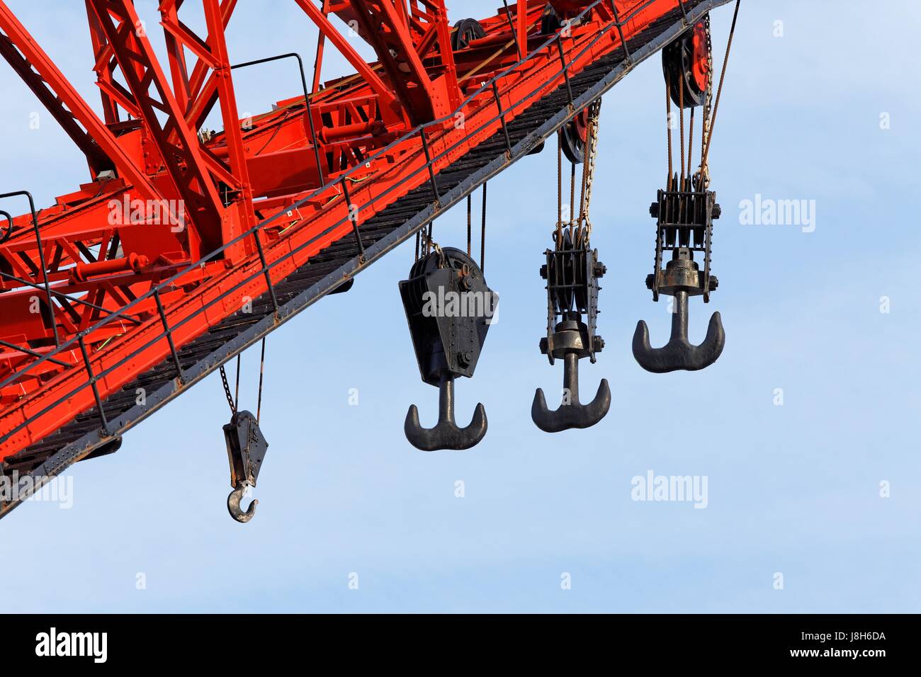 industrial, dock, metal, hook, structure, red, crane, lift, blue ...