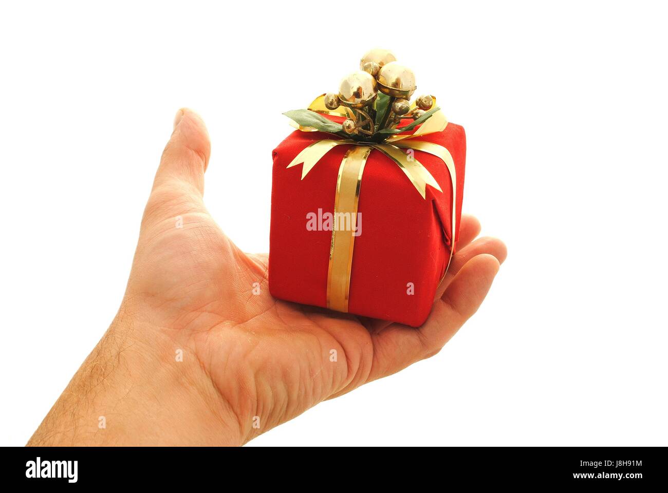 isolated, hold, hand, give, backdrop, background, white, man, present ...